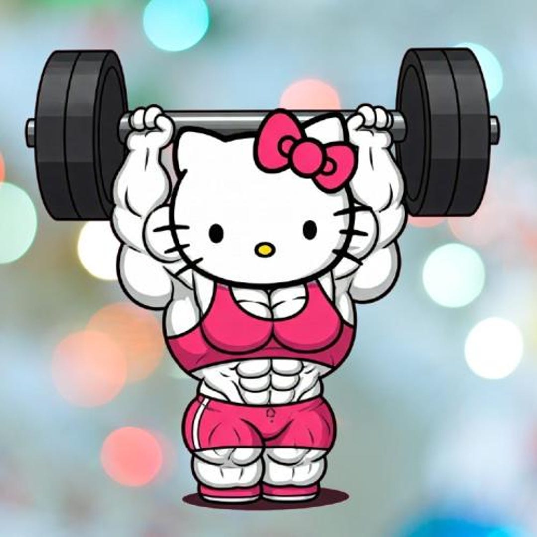 Hello Kitty Pink Workout Muscles Sticker - Fitness Holographic - Weight ...