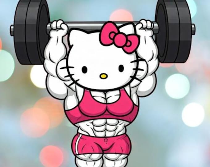 Hello Kitty Pink Workout Muscles Sticker - Fitness Holographic - Weight ...