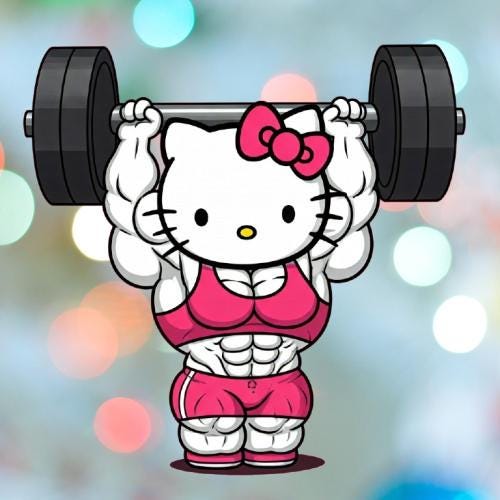 Hello Kitty Pink Workout Muscles Sticker - Fitness Holographic - Weight ...