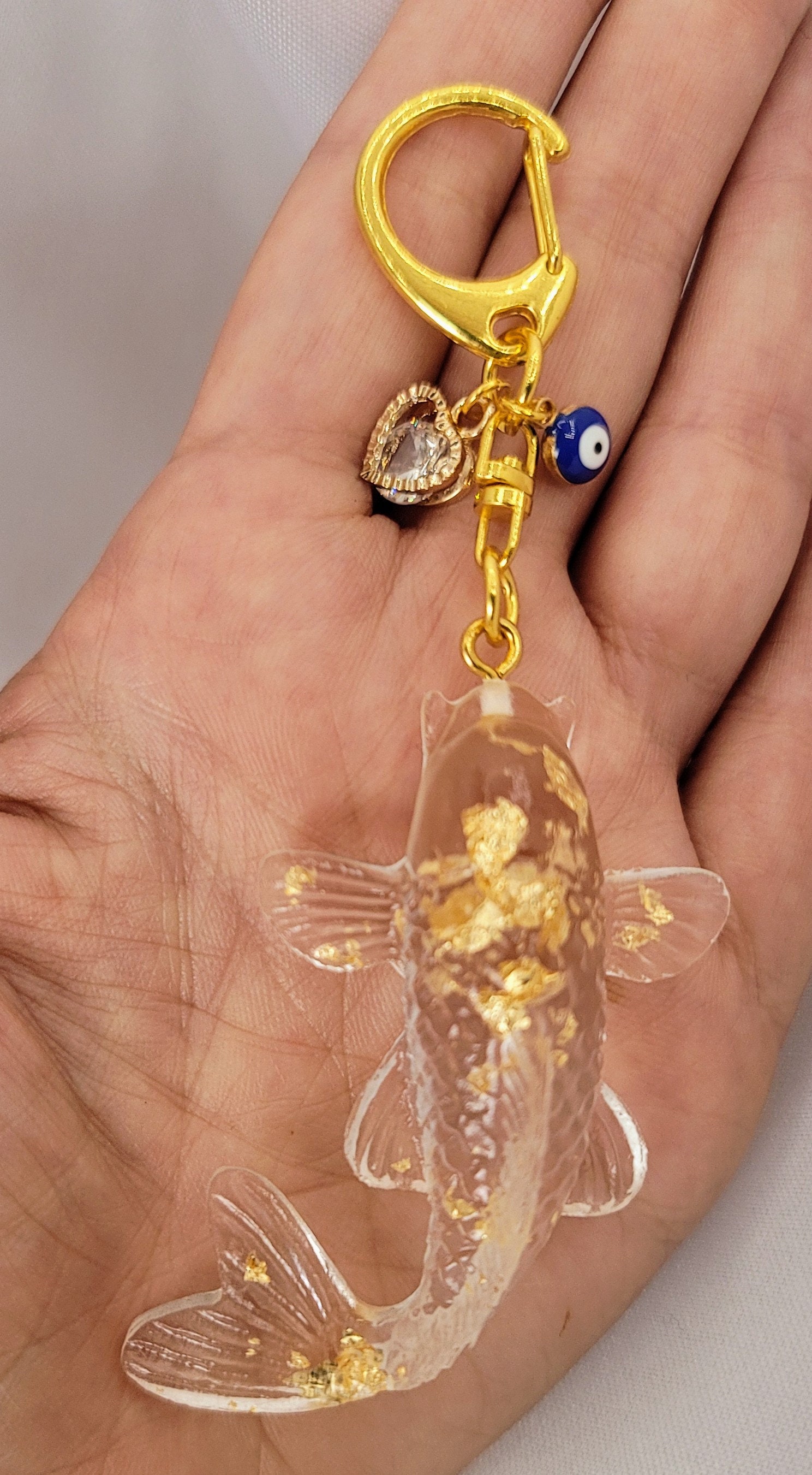 Lucky Koi Fish Gold Keychain gift Ideas Evil Eye Birthday - Etsy