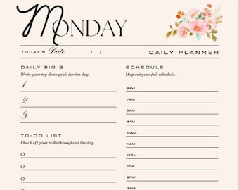 Elegant Printable Daily Planner Monday to Sunday - Etsy