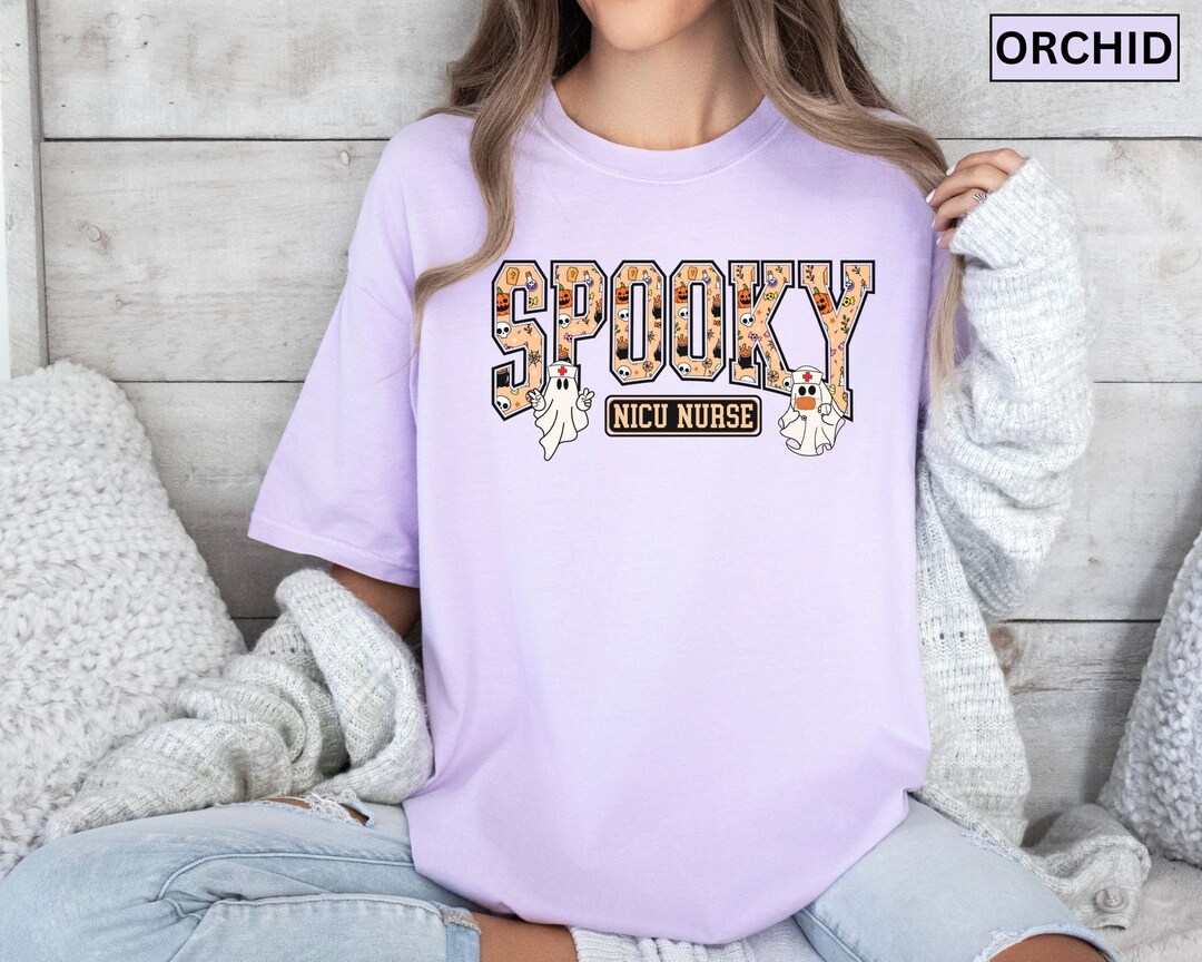 Comfort Colors® Spooky NICU Nurse Halloween Shirt, Ghost NICU Long ...