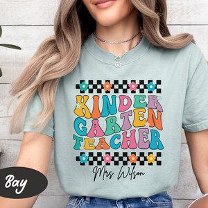 Comfort Colors® Personalized Kindergarten Teacher Shirt, Retro Back to ...