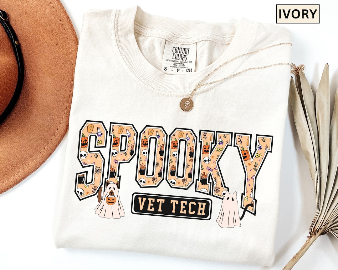 Comfort Colors® Retro Spooky Vet Tech Halloween Shirt, Halloween Veterinary Technician Long ...