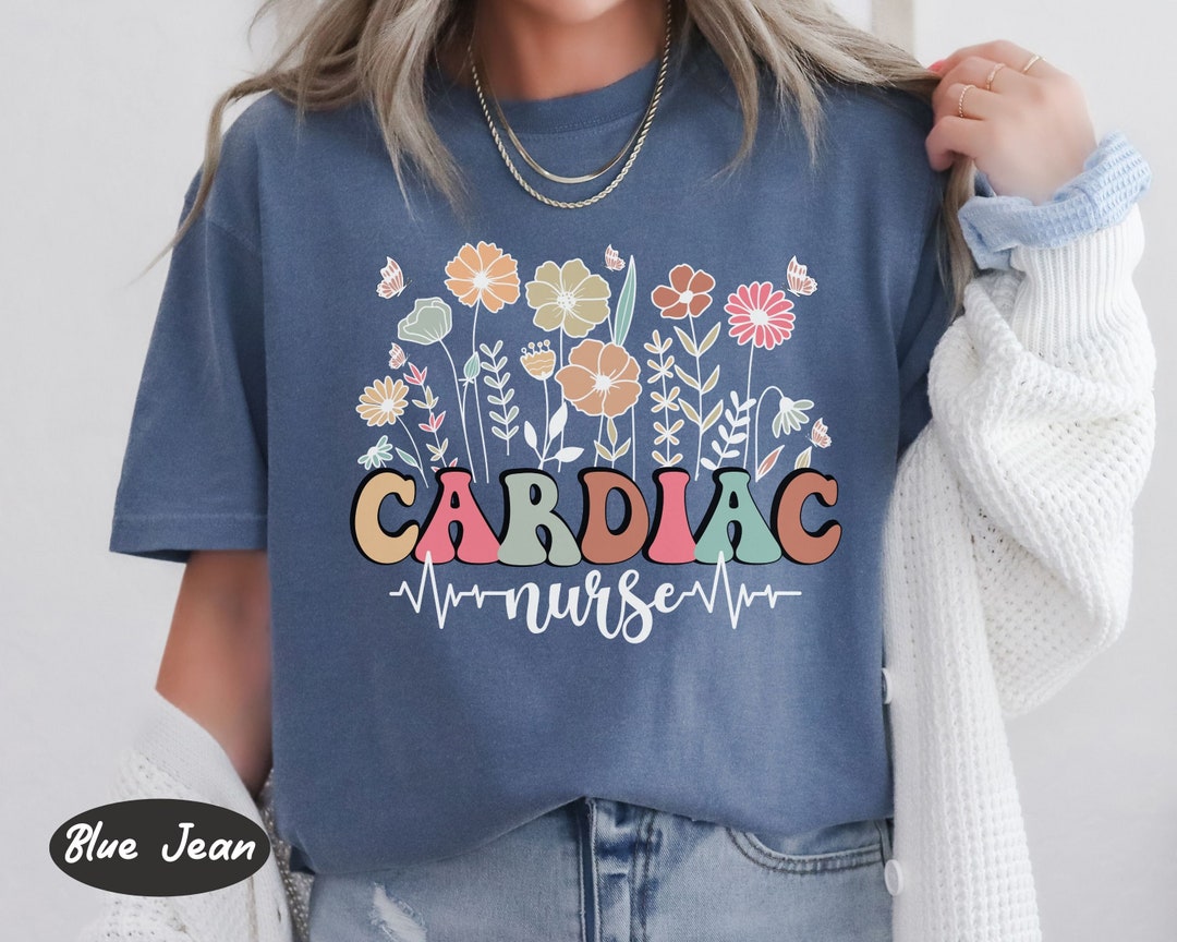 Comfort Colors® Floral Cardiac Nurse Shirt, Heart Nurse Shirt ...