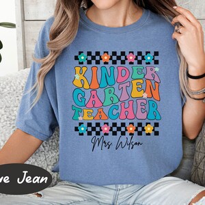 Comfort Colors® Personalized Kindergarten Teacher Shirt, Retro Back to ...