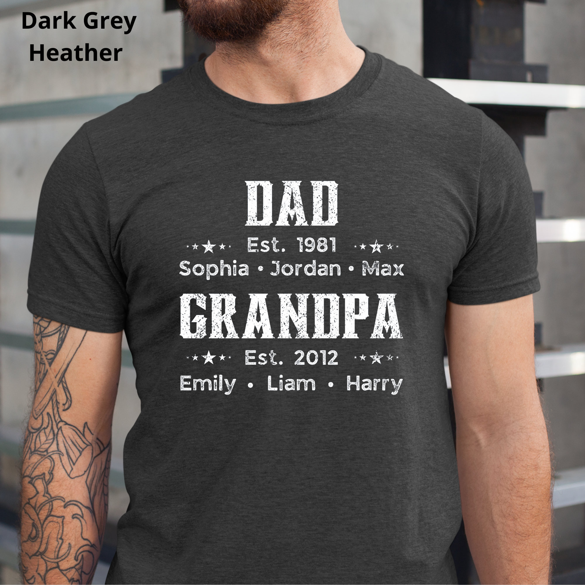 Personalized Dad Est Grandpa Est With Kids Name Shirt Fathers - Etsy