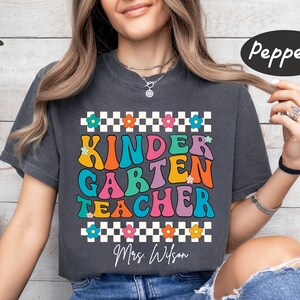 Comfort Colors® Personalized Kindergarten Teacher Shirt, Retro Back to ...
