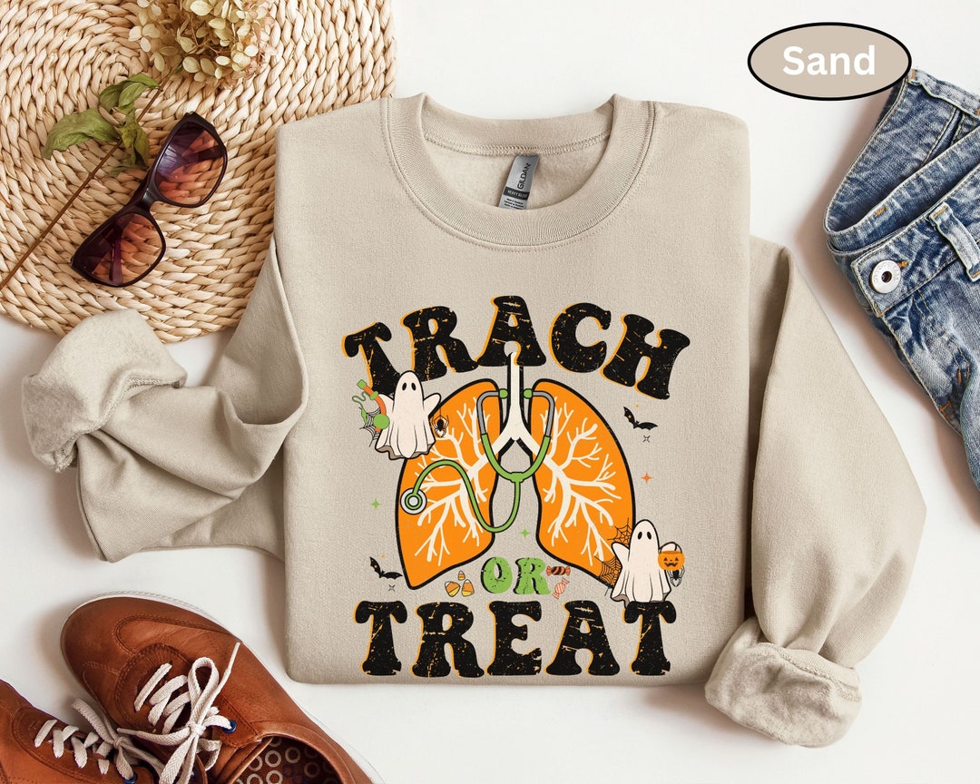 Trach or Treat Respiratory Therapist Halloween Sweatshirt, Funny Rt Rrt ...