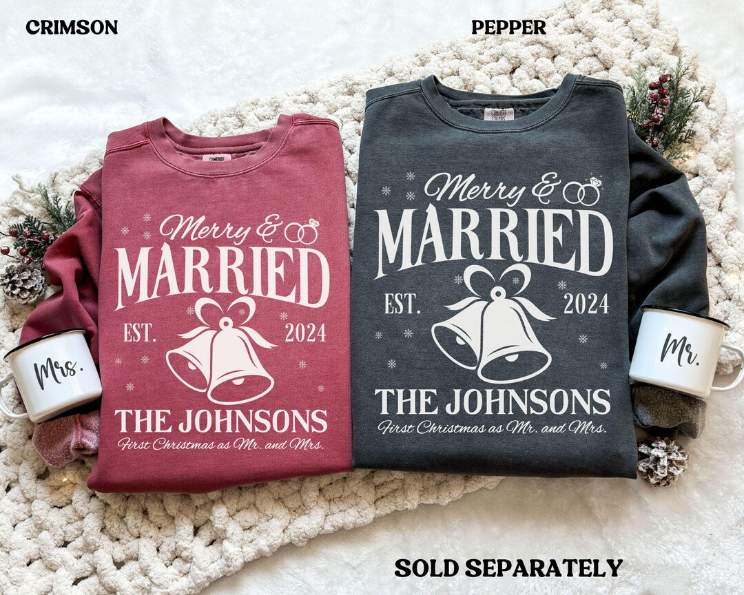 Comfort Colors® Personalized Merry and Married Couple Christmas ...
