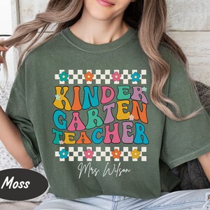 Comfort Colors® Personalized Kindergarten Teacher Shirt, Retro Back to ...
