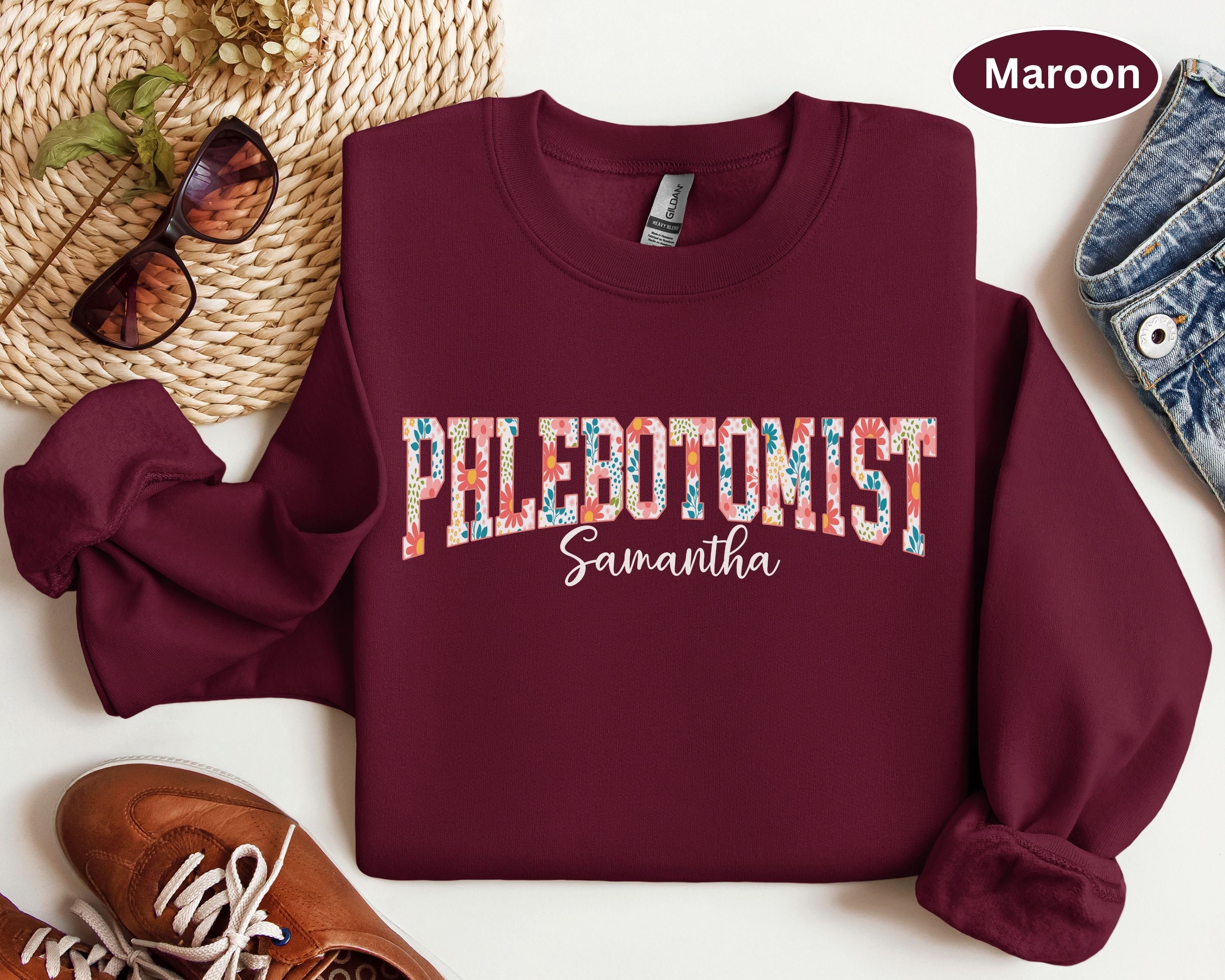 Personalized Floral Phlebotomist Sweatshirt, Phleb Tech Hoodie ...