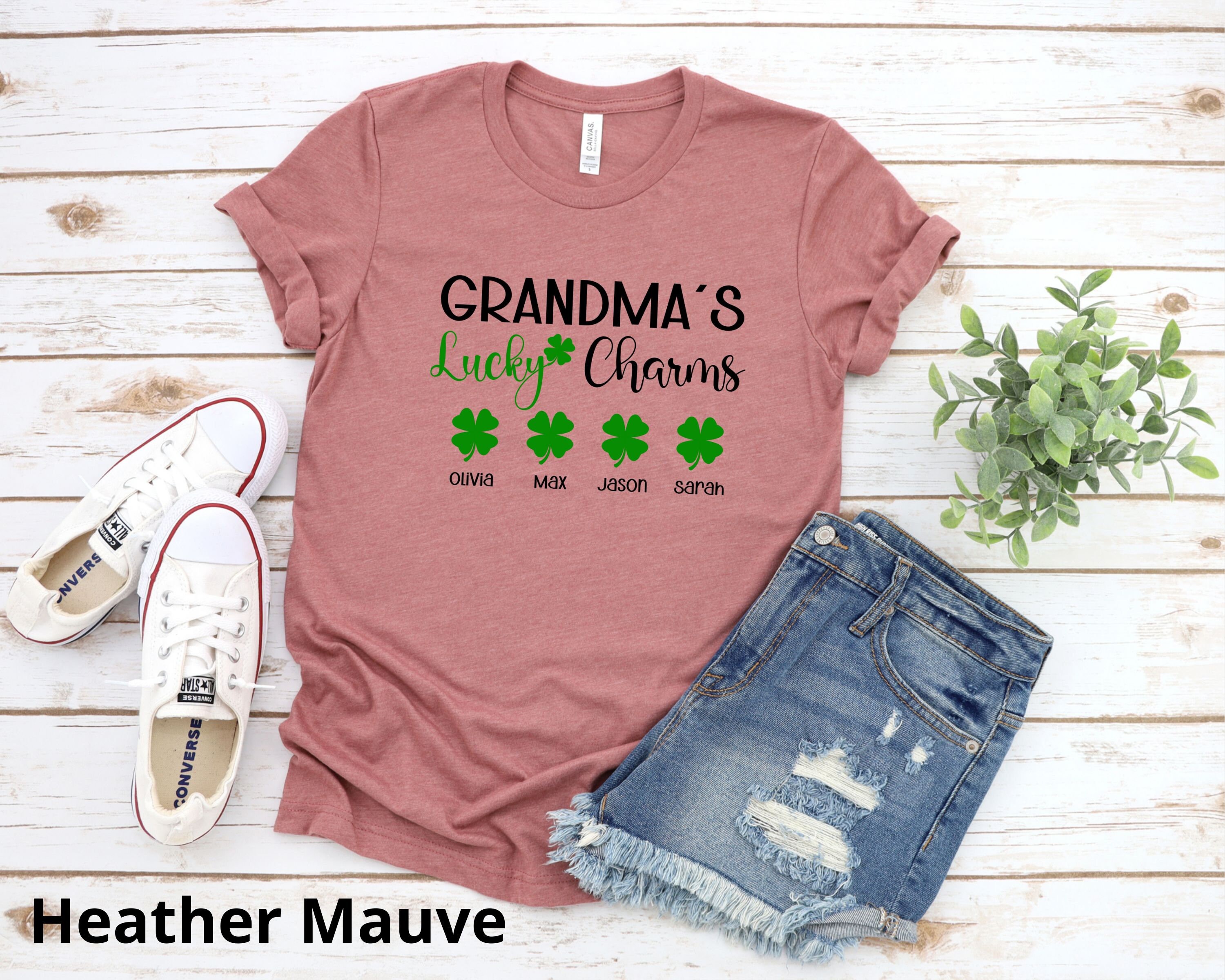 Personalized Grandma Lucky Charms Shirt, Shamrocks Grandkids Name Shirt ...