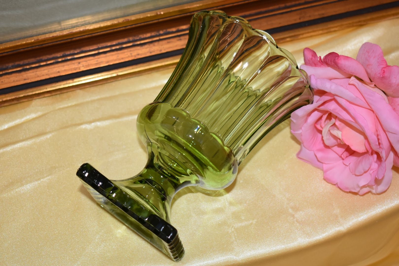 Vintage Crystal Glass - Green Color - Pedestal Bowl, Chocolate Bowl ...