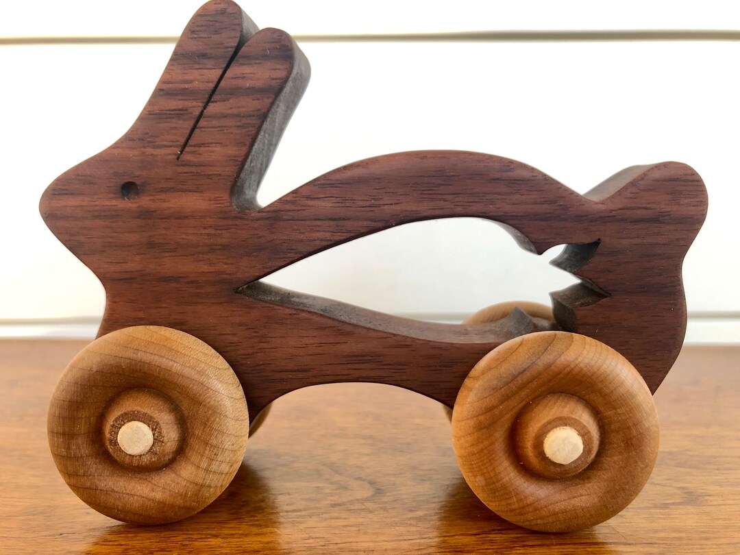 Bunny Rabbit Wooden Push Toy Rabbit Car, Salvaged Wood - Etsy