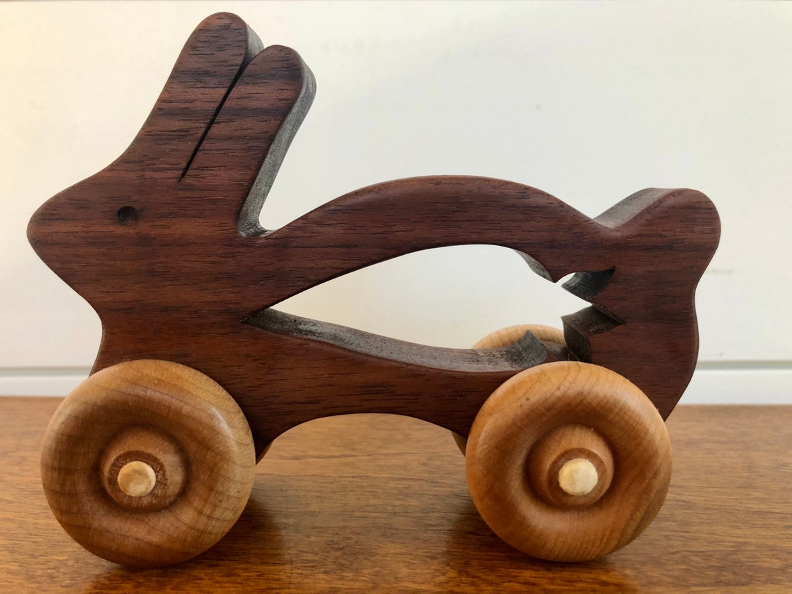 Bunny Rabbit Wooden Push Toy Rabbit Car, Salvaged Wood - Etsy