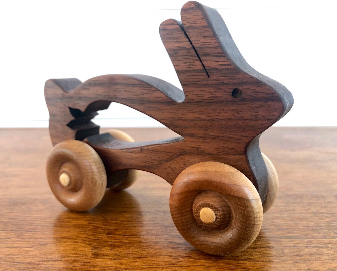 Bunny Rabbit Wooden Push Toy Rabbit Car, Salvaged Wood - Etsy