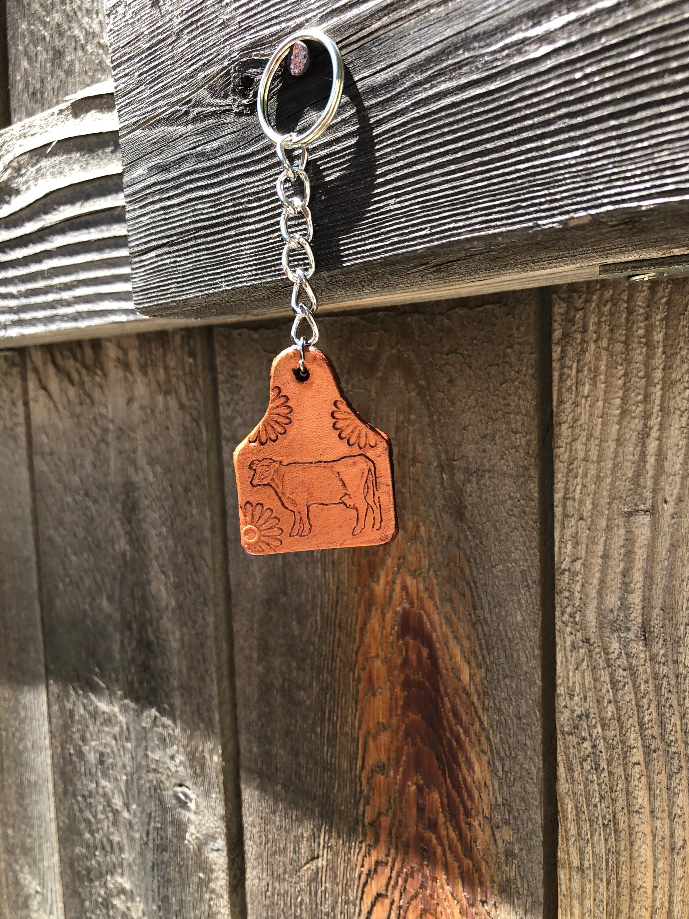 Cowtag keychain leather cowtag cow keychain leather | Etsy