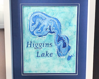 Higgins Lake Map | Etsy