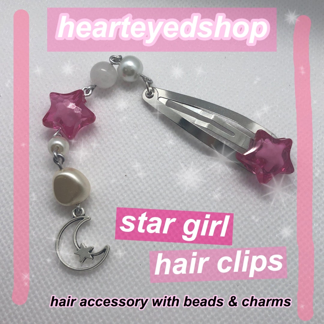 Pink Star Girl Hair Clips, Hair Accessories With Charms and Beads ...