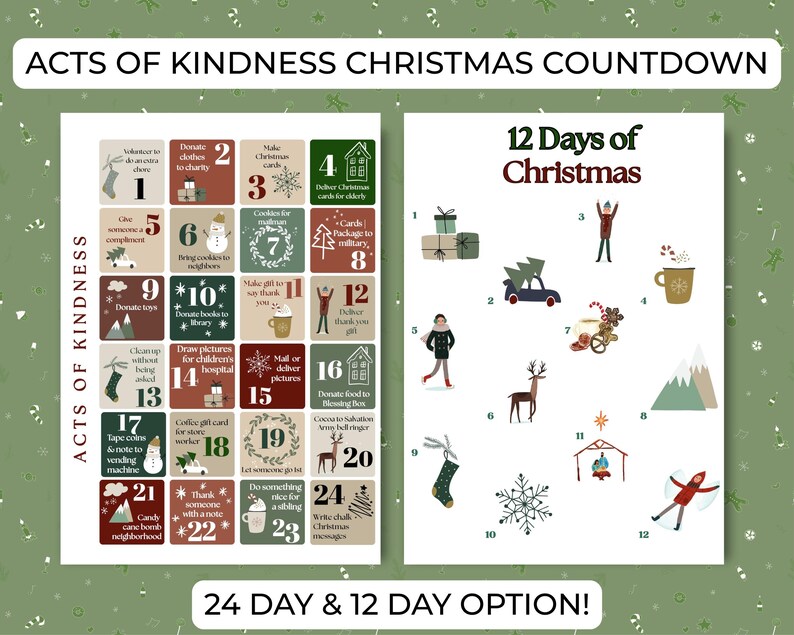 Acts of Kindness Christmas Countdown, 24 Days, 12 Days of Christmas ...