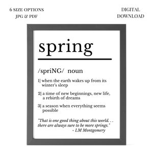 Spring Printable Wall Art, Dictionary Page Art, Motivational Wall Decor ...