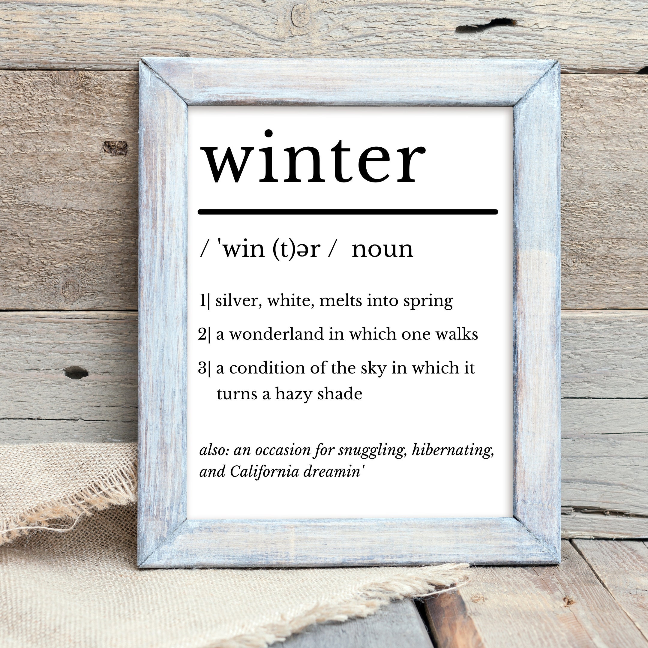 Winter Definition Print Dictionary Print Winter Printable - Etsy
