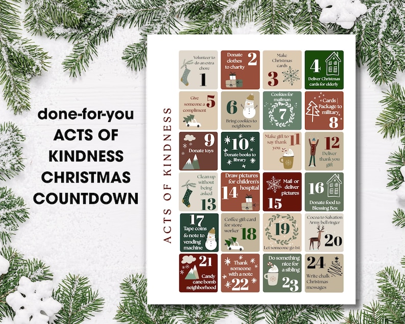 Acts of Kindness Christmas Countdown, 24 Days, 12 Days of Christmas ...