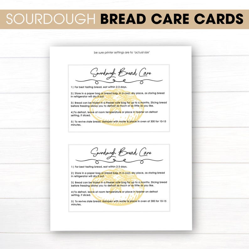 Sourdough Gift Tags, Bread Care Cards, Starter Instruction, Printable ...
