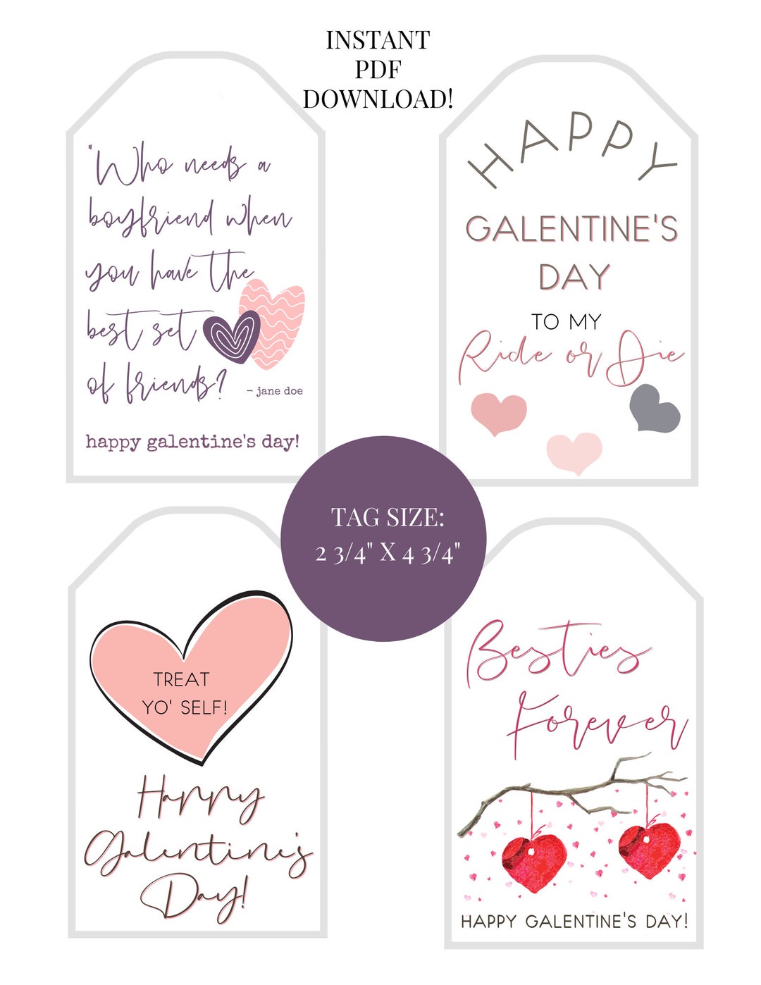 Printable Galentine's Day Card, Printable Galentines Tags, Galentines ...