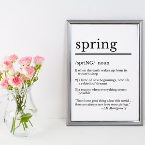 Spring Printable Wall Art, Dictionary Page Art, Motivational Wall Decor ...