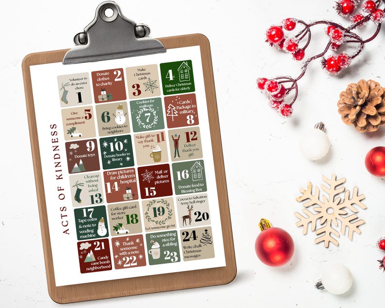 Acts of Kindness Christmas Countdown, 24 Days, 12 Days of Christmas ...