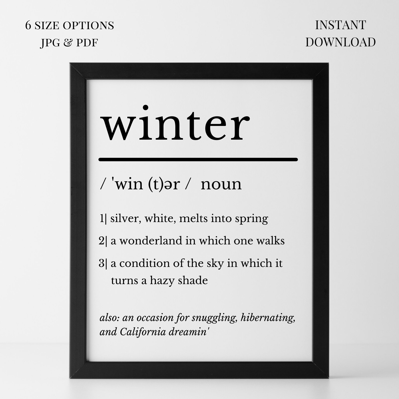 Winter Definition Print Dictionary Print Winter Printable - Etsy