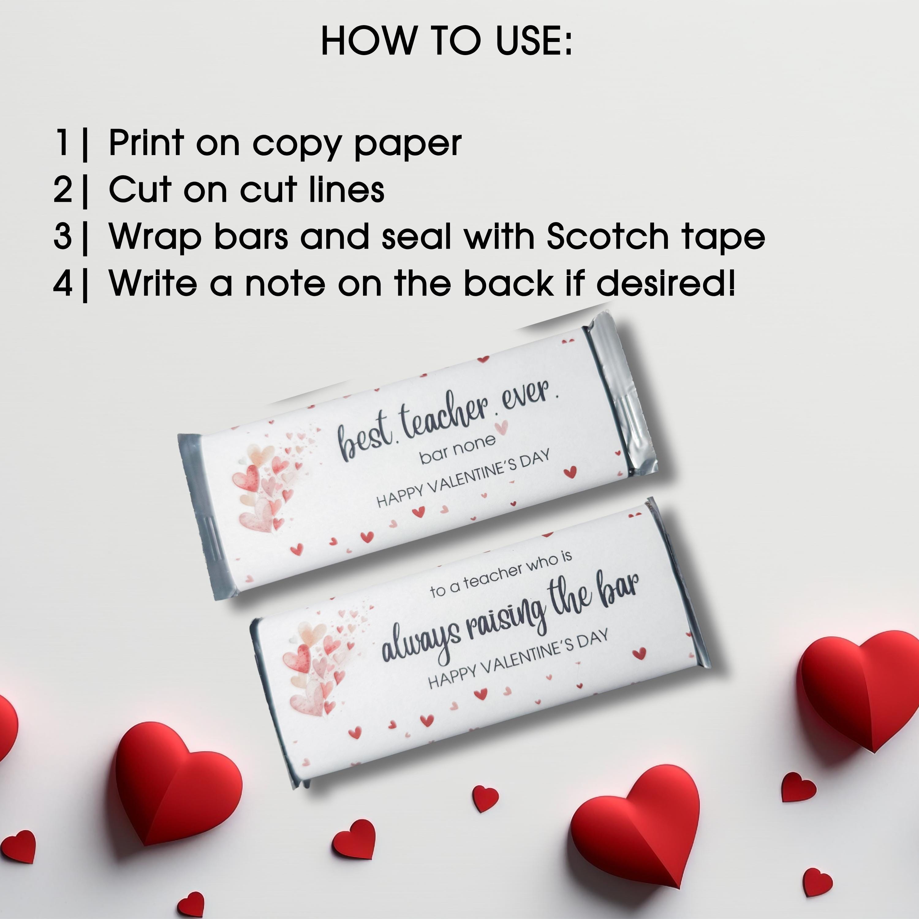 Teacher Valentine Candy Bar Wrappers Printable, Valentine Gift for ...