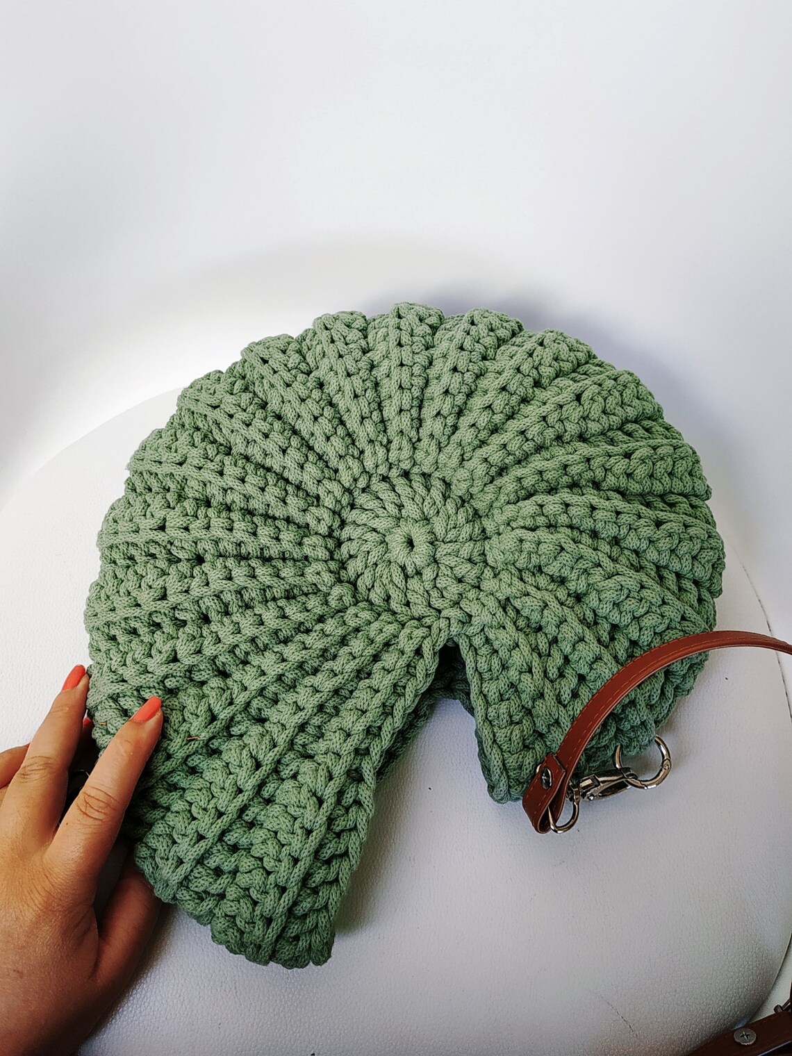 Nautilius Seashell Crossbody Bag, Crochet Shell-shaped Bag in Sage Moss ...