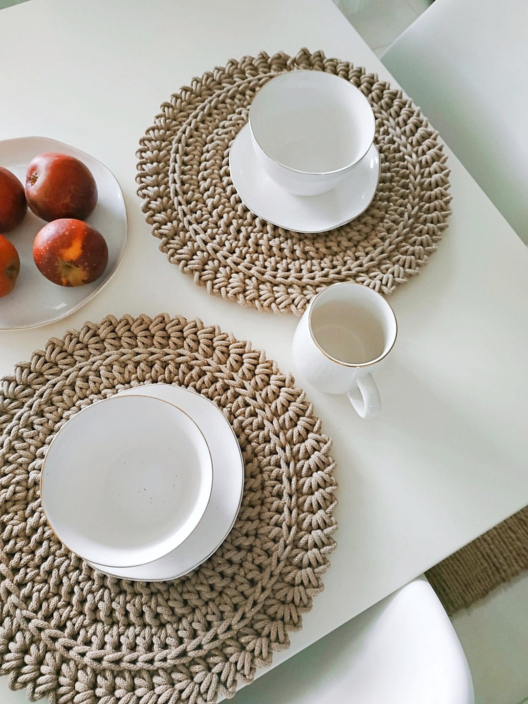 Knitted Placemats, Crochet Cotton Table Decor, Handmade Round Placemats ...