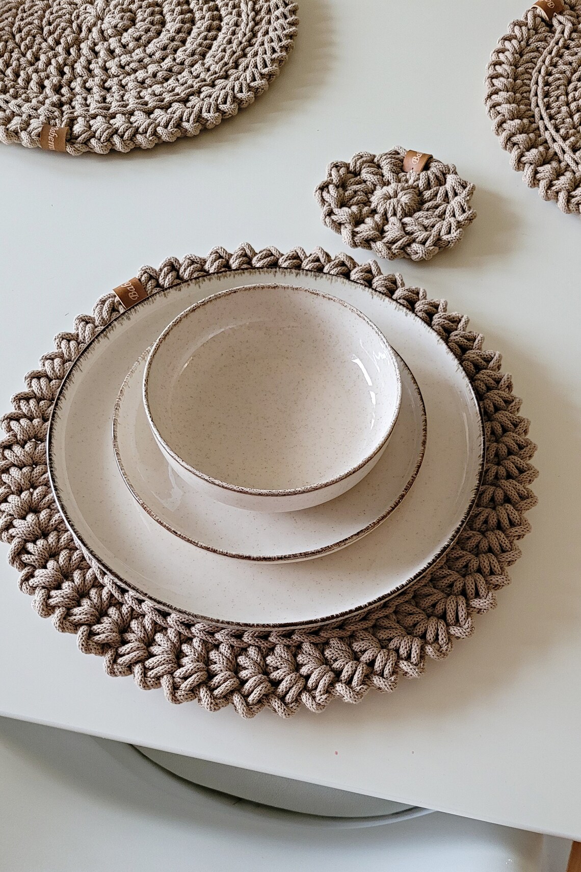 Natural Woven Placemats for Table Setting, Set of 2-4, Cotton Braided ...