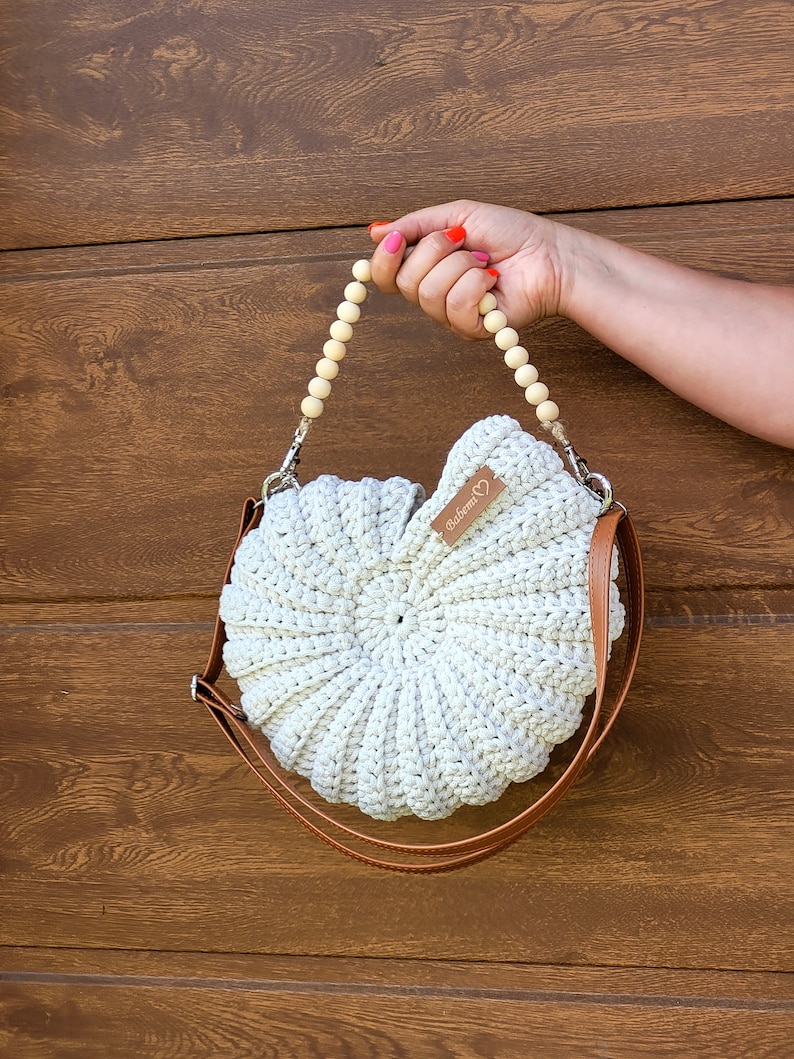 Seashell Bag, Crochet Natural Bag With Long Adjustable Strap and Short ...