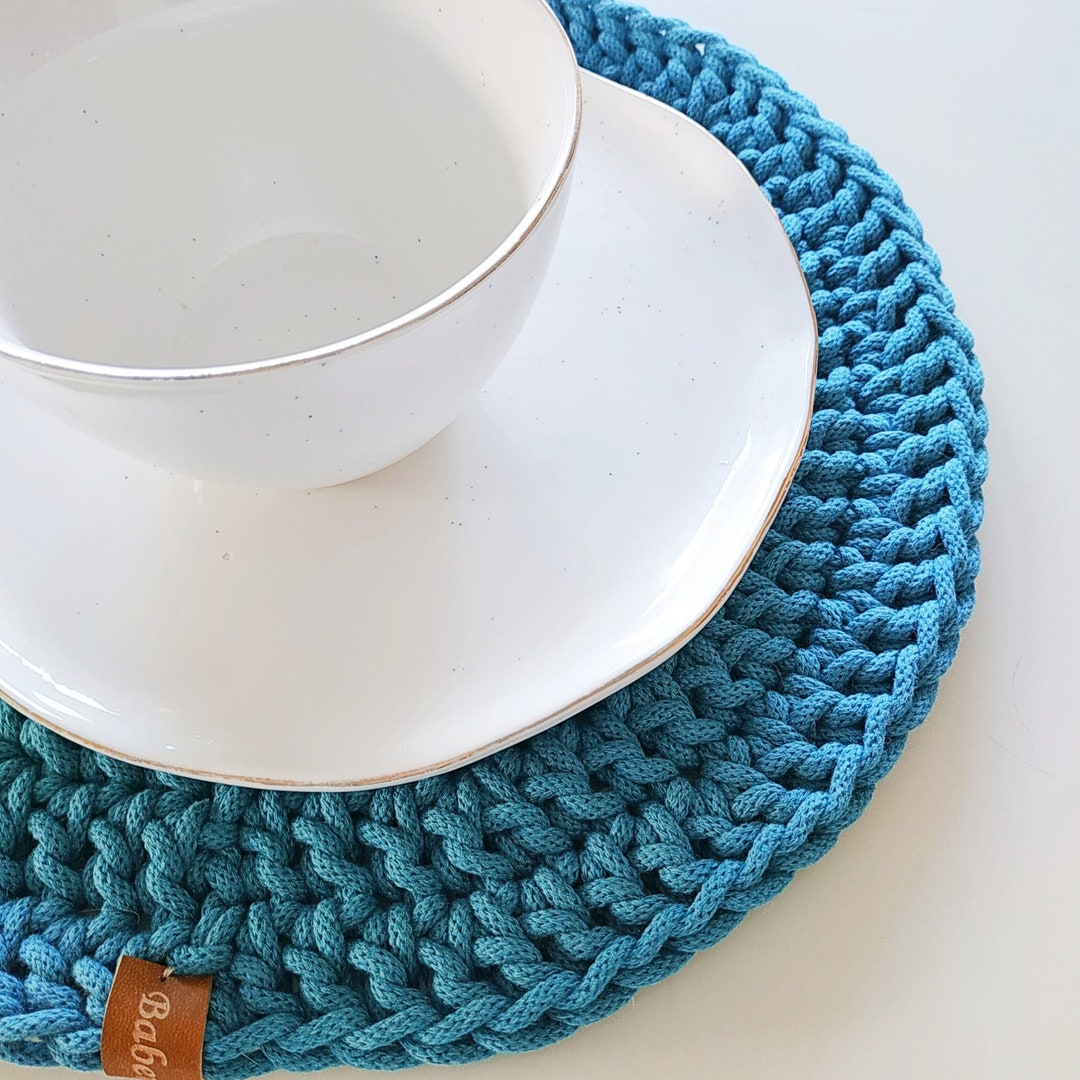 Knitted Placemats, Crochet Cotton Table Decor, Handmade Round Placemats ...