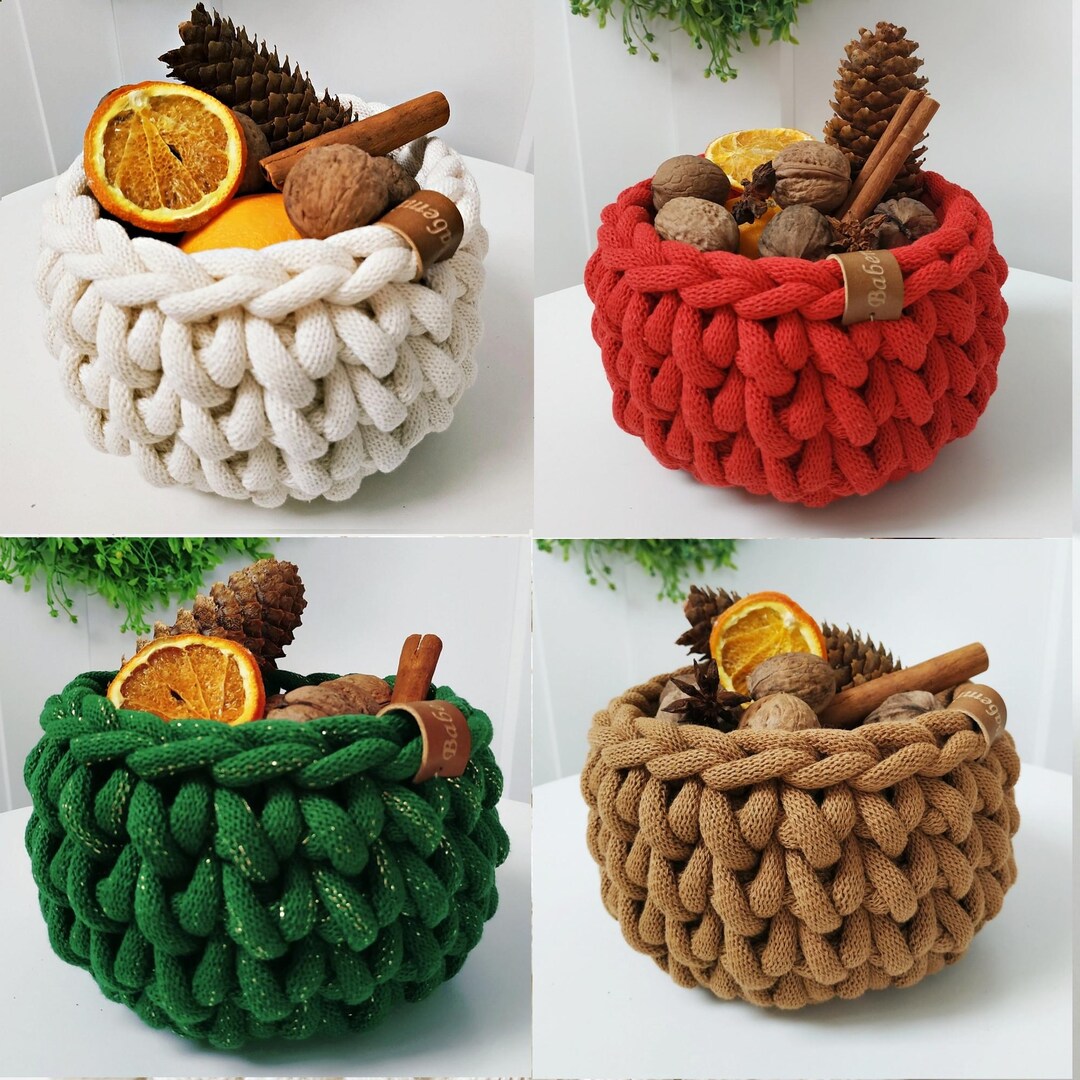 Mini Basket, Crochet Gift Basket for Christmas Table, Woven Thick Rope ...
