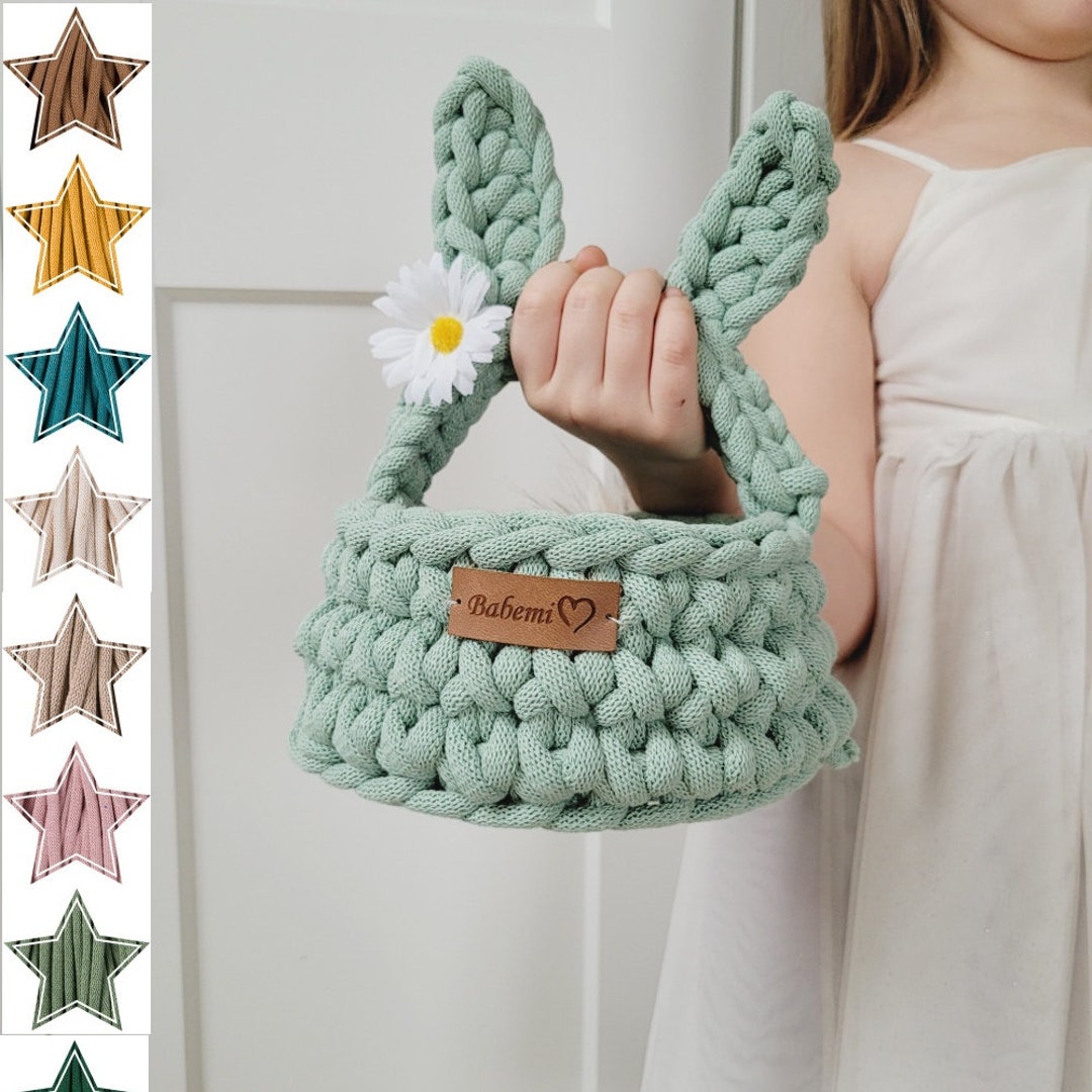 Easter Bunny Basket With Ears and Fluffy Tail, Easter Gift for Kids ...