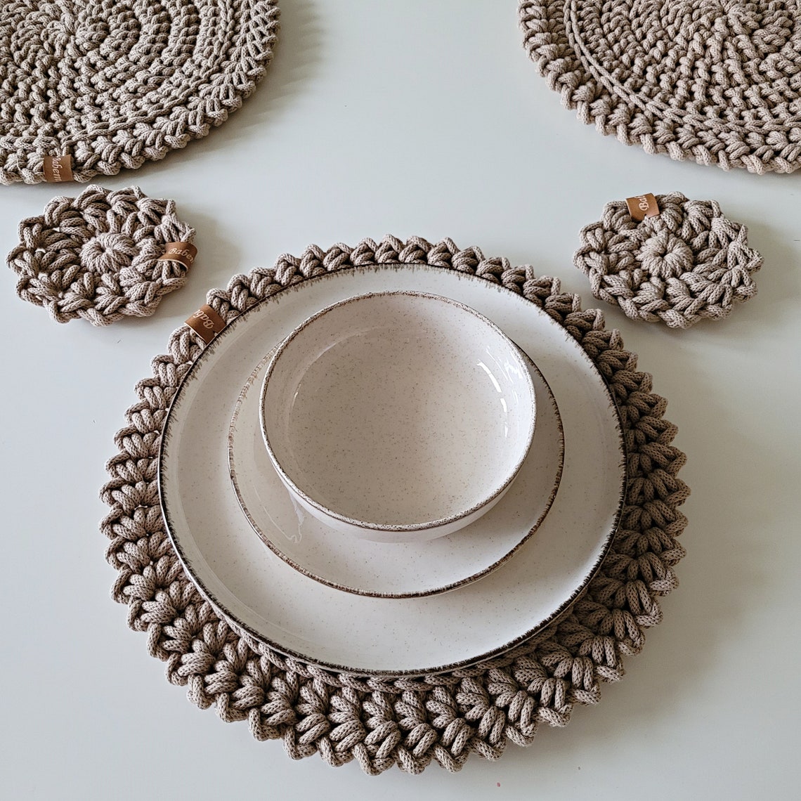 Natural Woven Placemats for Table Setting, Set of 2-4, Cotton Braided ...