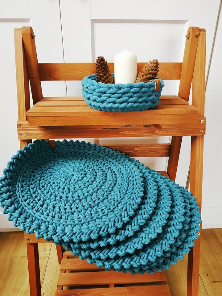 Knitted Placemats, Crochet Cotton Table Decor, Handmade Round Placemats ...