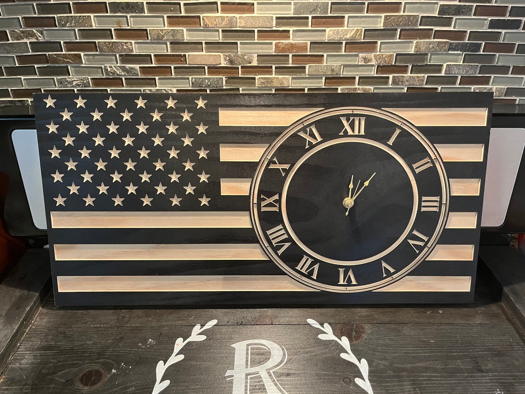 Handmade Wood American Flag Clock-pine Wood - Etsy