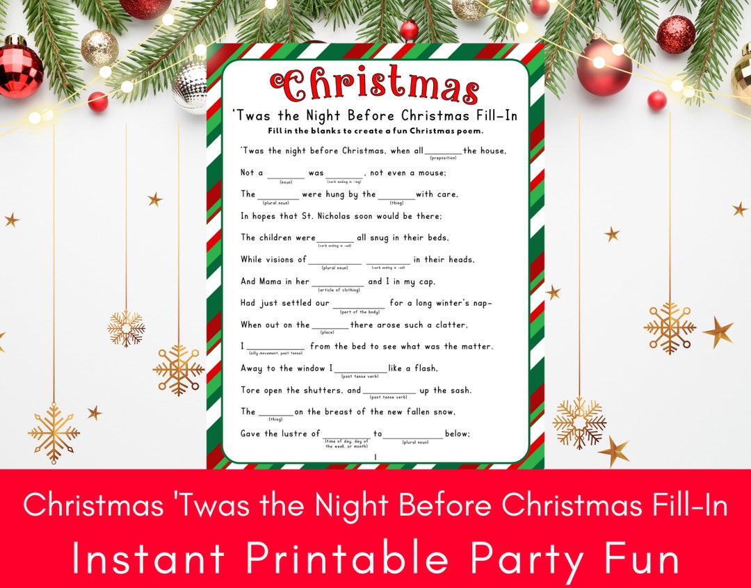 Christmas 'twas the Night Before Christmas Fill-in, Printable Holiday ...