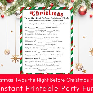Christmas 'twas the Night Before Christmas Fill-in, Printable Holiday ...