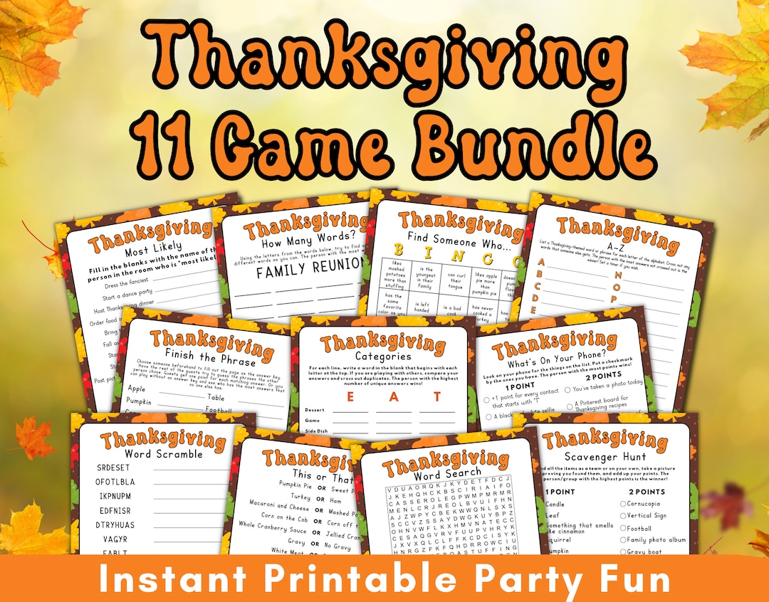 11 Thanksgiving Game Bundle Printable, Fall Games for Adults and Kids ...