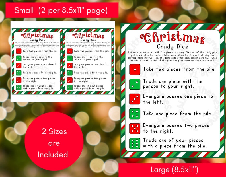 Christmas Candy Dice Game, Printable Holiday Candy Game, Large Group ...
