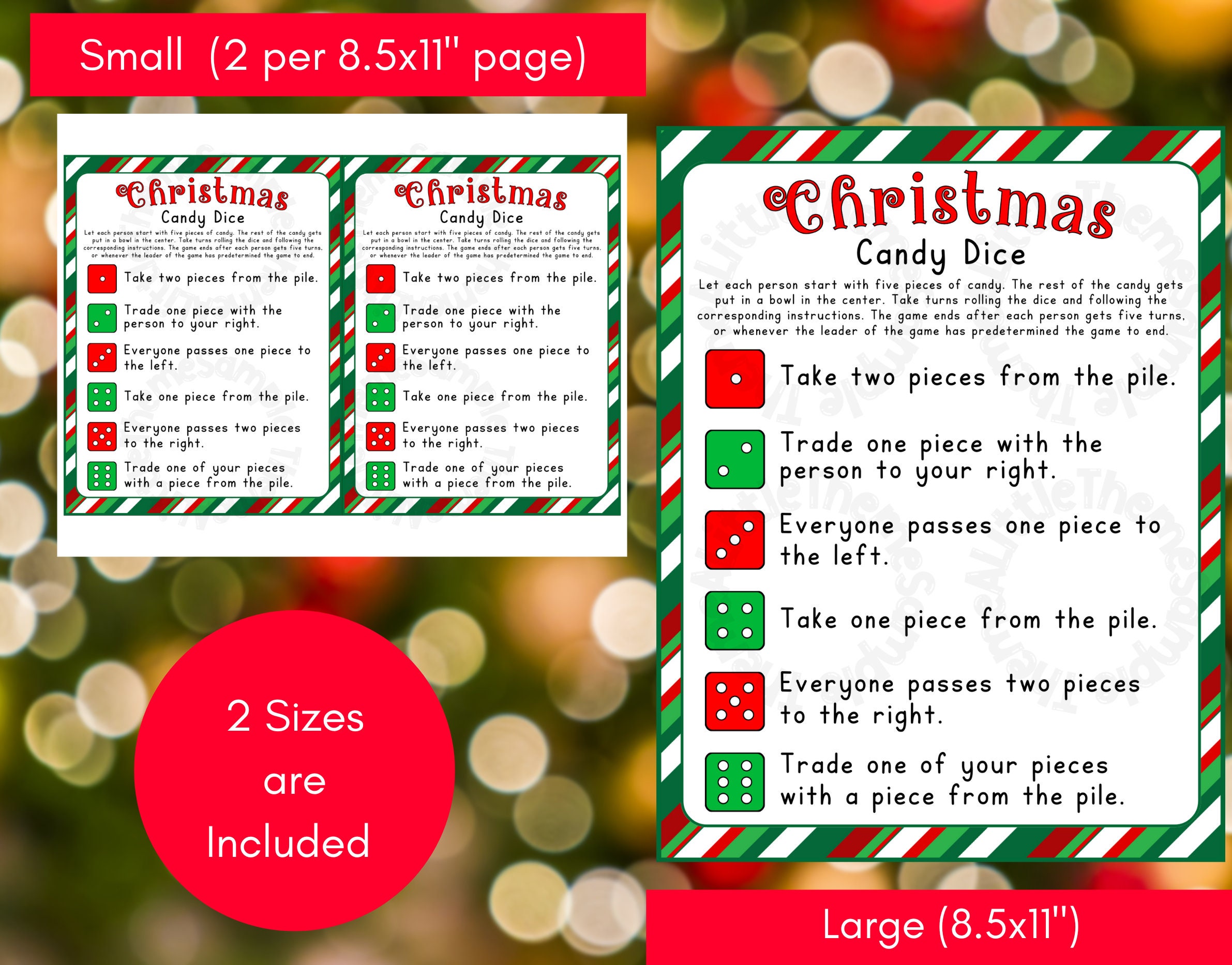 Christmas Candy Dice Game, Printable Holiday Candy Game, Large Group ...