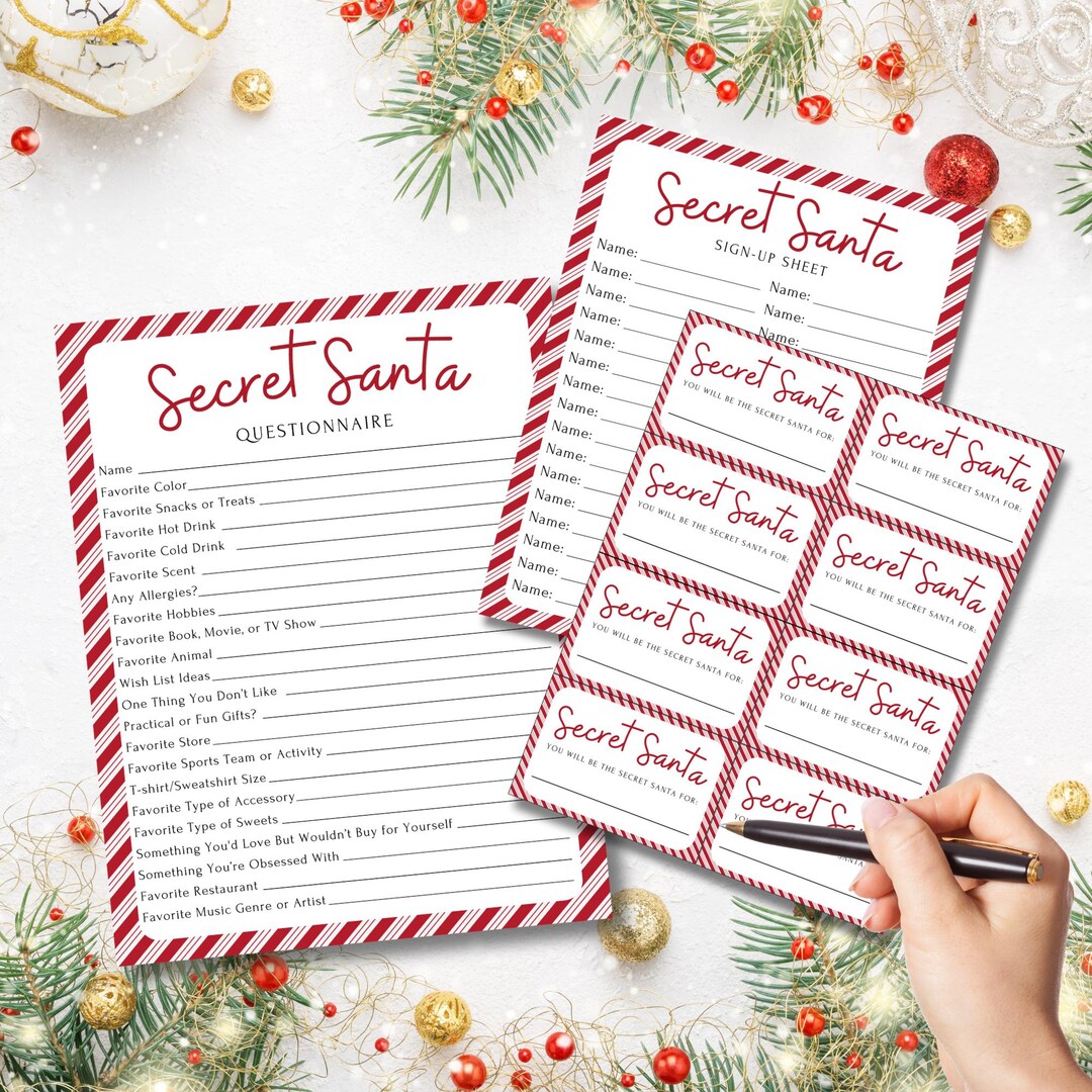 Secret Santa Questionnaire for Christmas Gift Exchange- Printable ...